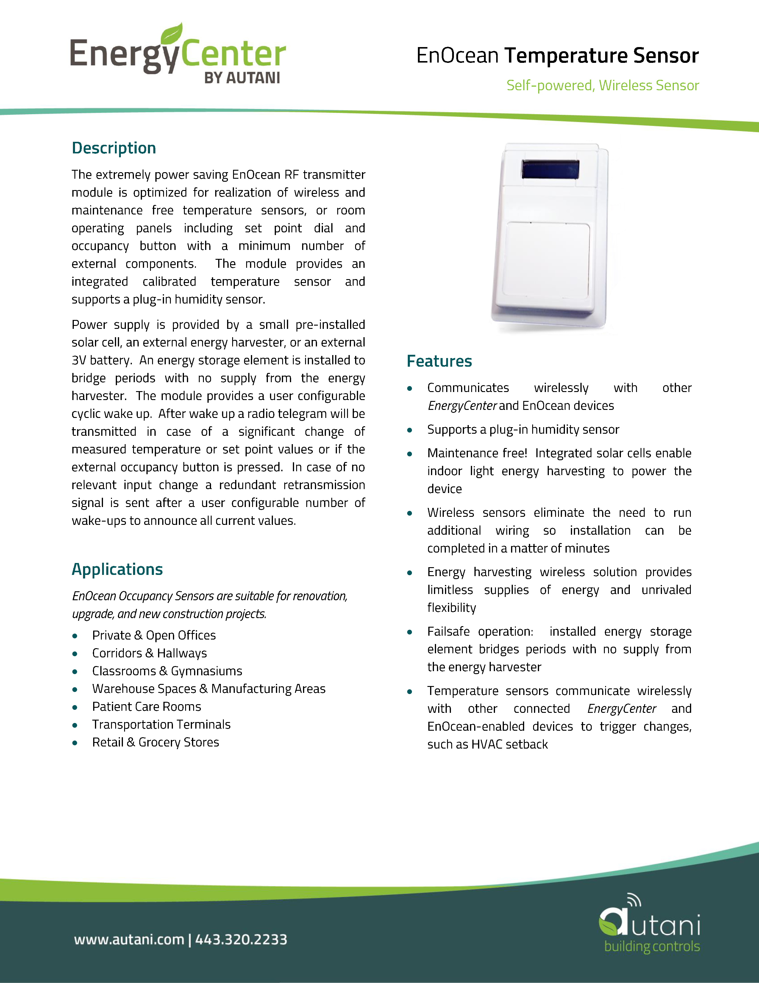 EnOcean Temperature and Humidity Combo Sensor – Autani Support