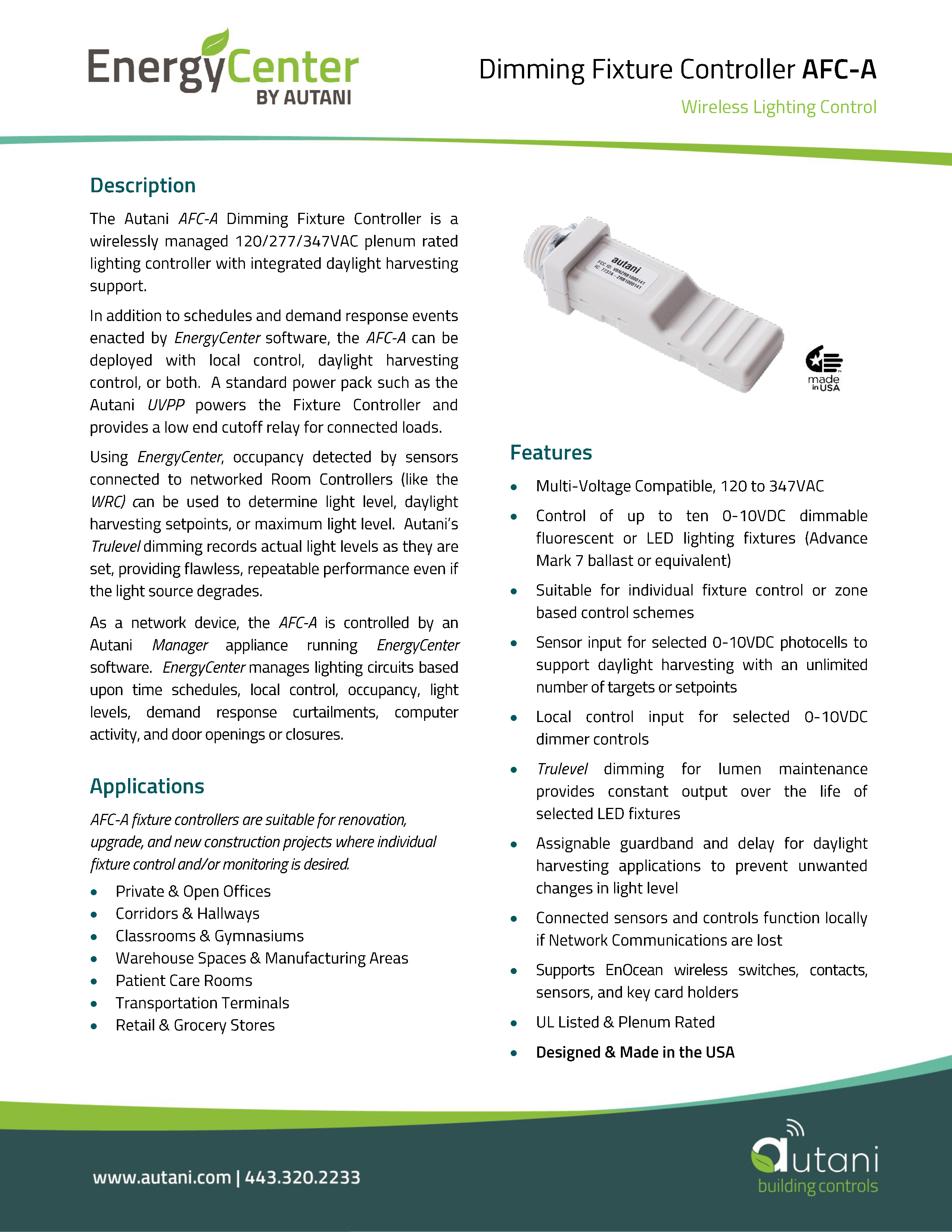 AFC-A Dimming Fixture Controller – Autani Support