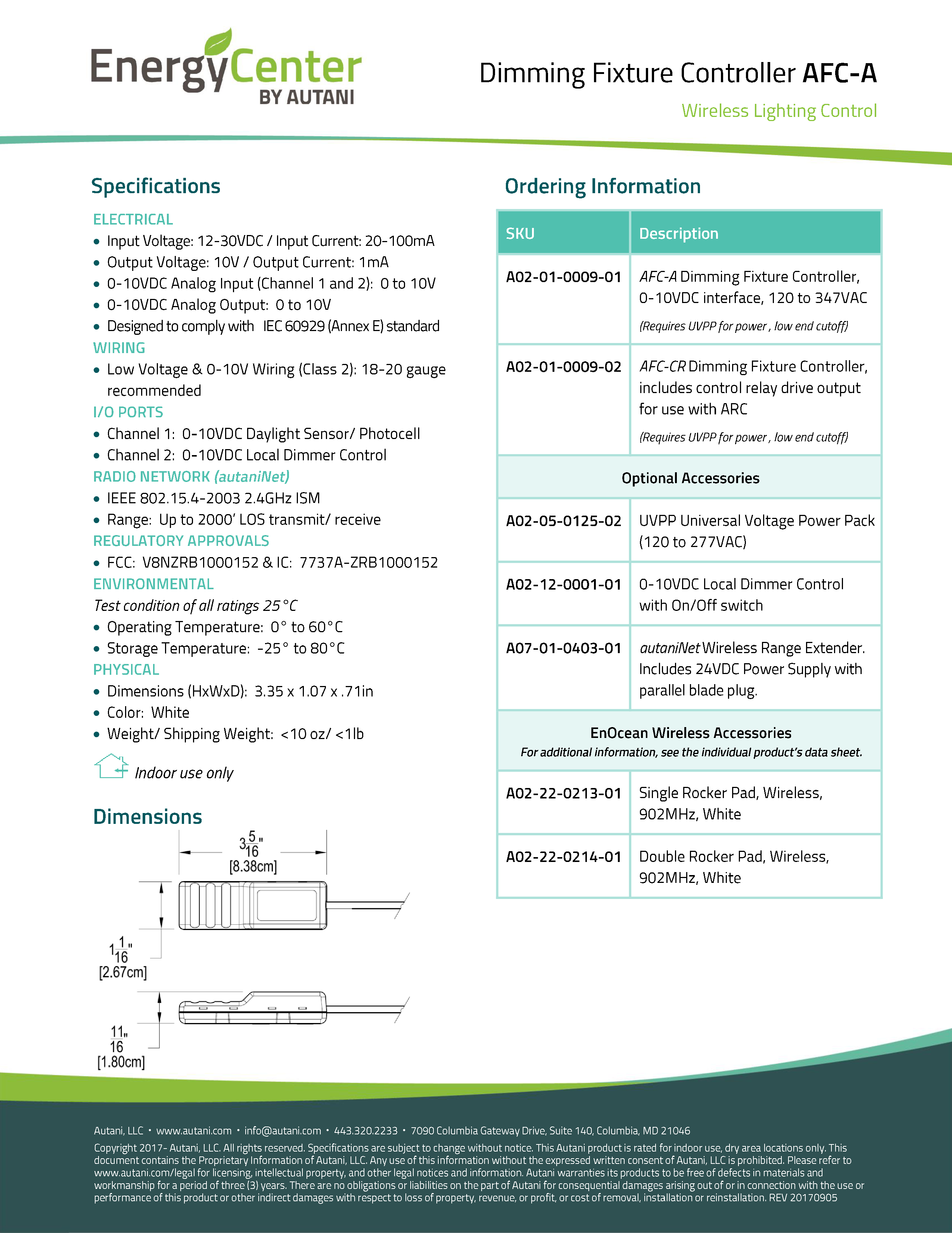 AFC-A Dimming Fixture Controller – Autani Support